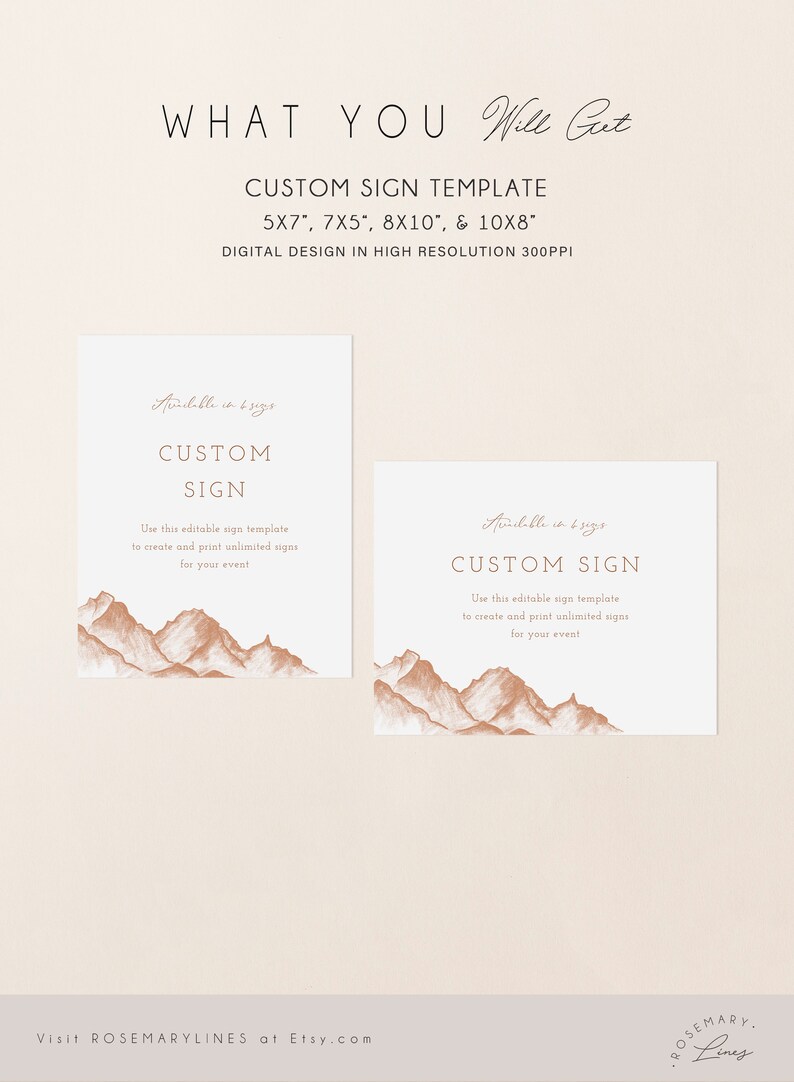 Minimal Mountain Custom Sign Template: Terracotta Boho Desert Wedding ...