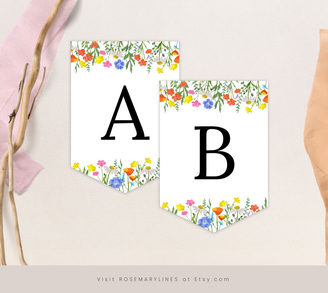Wildflowers Banner Template Wild Meadow DIY Banner Botanical - Etsy