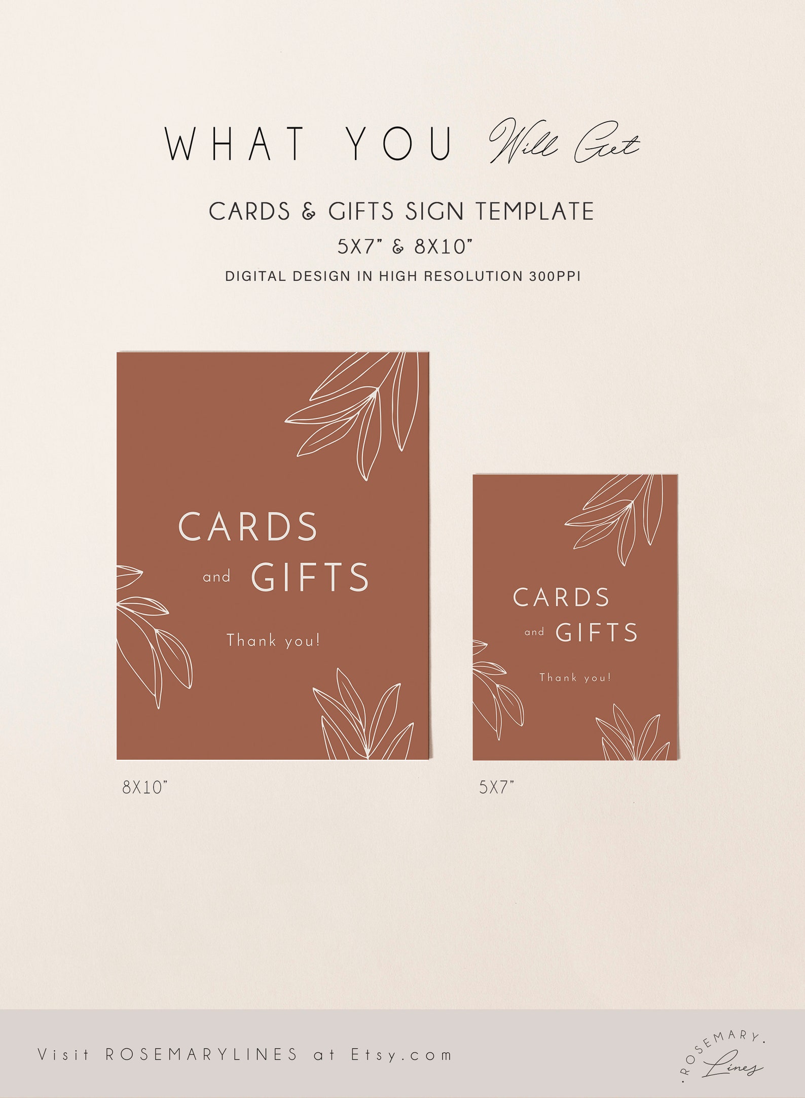 Terracotta Cards and Gifts Sign Template Minimal Leaves Boho - Etsy