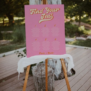 Retro Bright Pink Seating Chart Template, Hot Pink Orange Wedding ...
