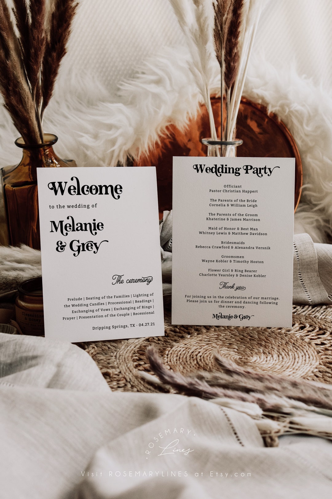 Retro Wedding Programs, 70's Wedding Program Template, 1970's Boho ...