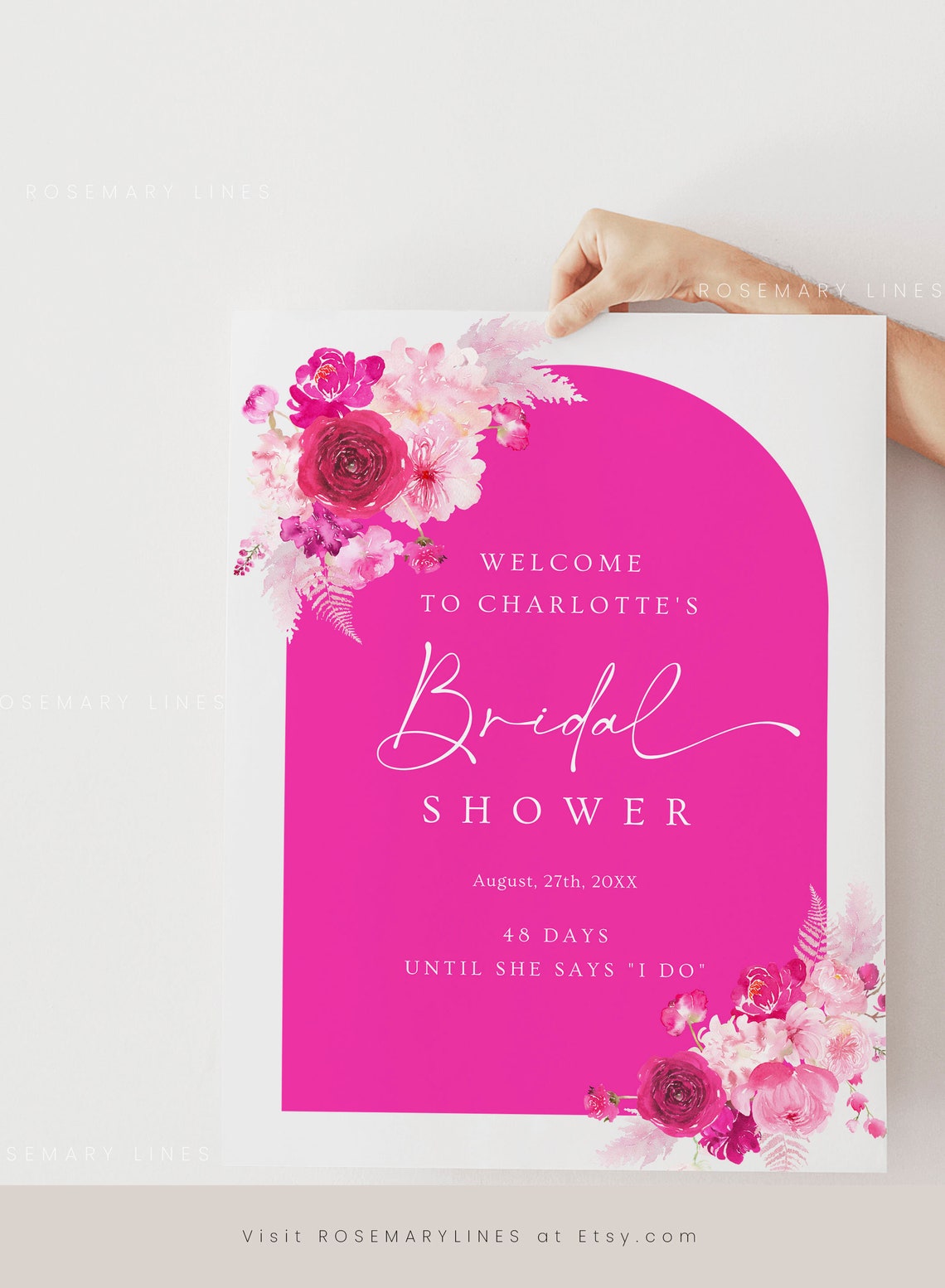 Hot Pink Bridal Shower Welcome Sign Template Blush Bubblegum - Etsy