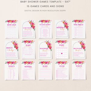 Pink Orange Baby Shower Games Bundle Template, Hot Pink Floral Baby ...