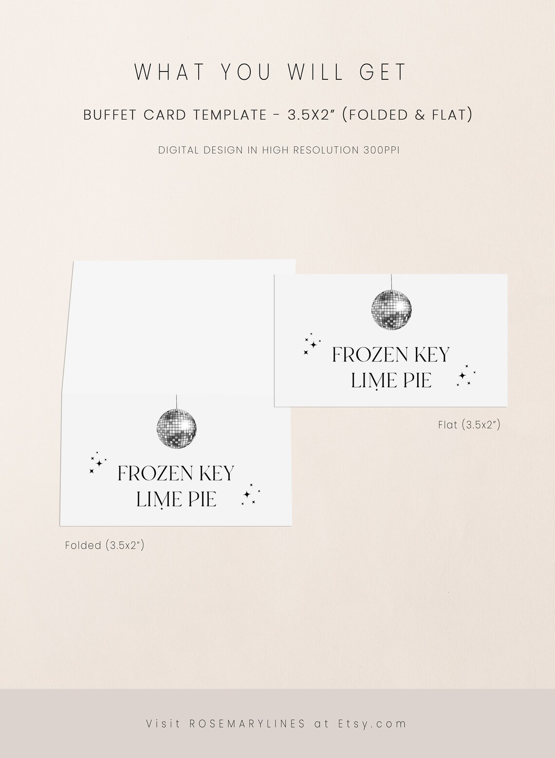 Disco Buffet Card Template, Retro Food Labels Disco Ball Buffet Food ...