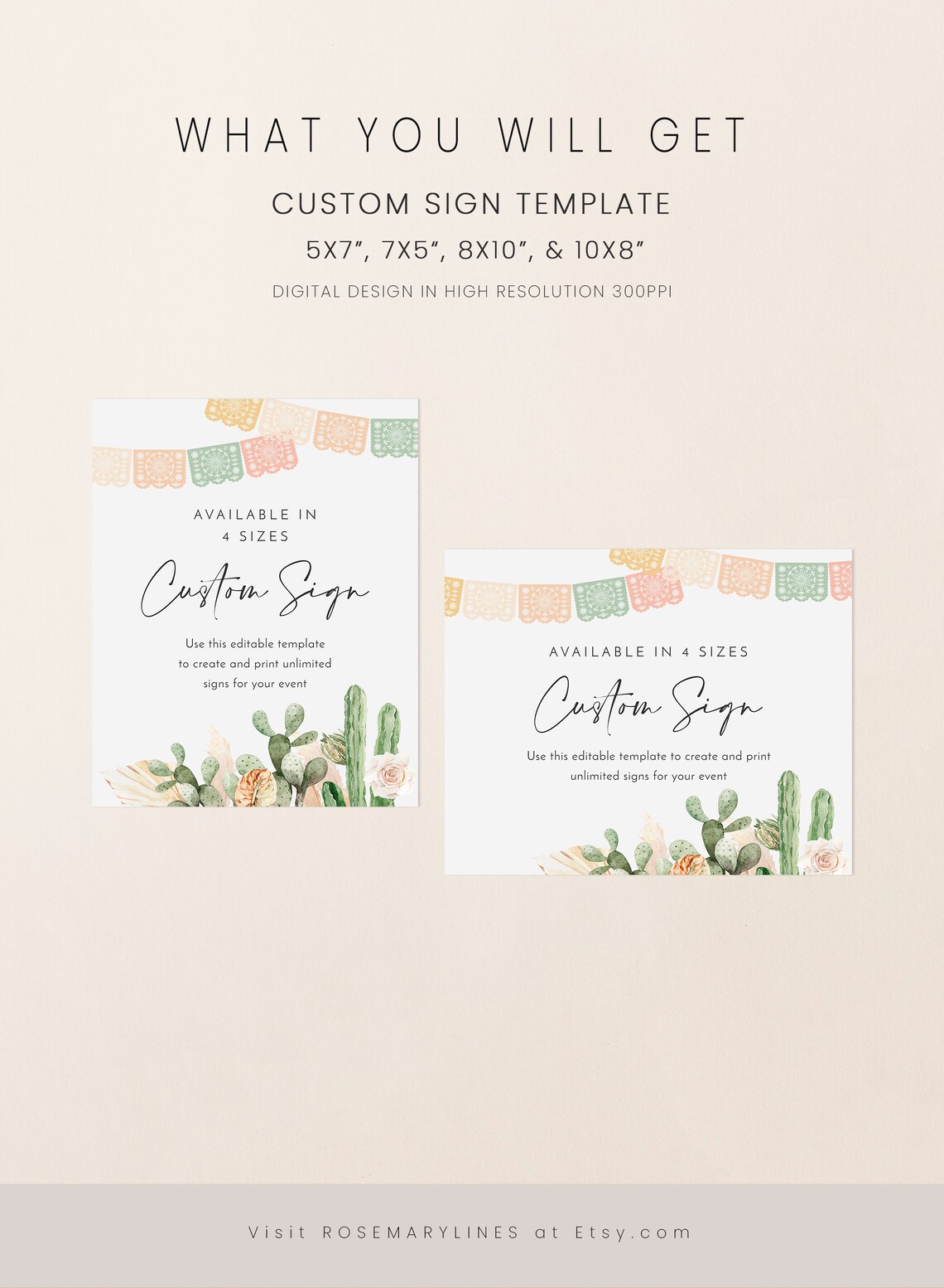 Fiesta Custom Sign Template Cactus Custom Signs Peach Blush - Etsy