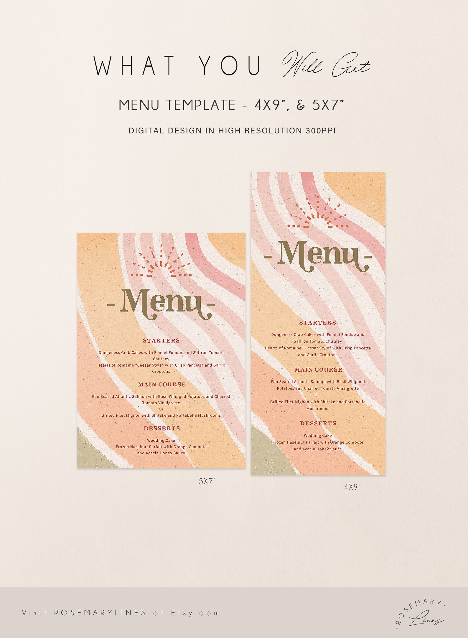 Retro Wedding Menu Template 70s Printable Menu Peach Blush - Etsy