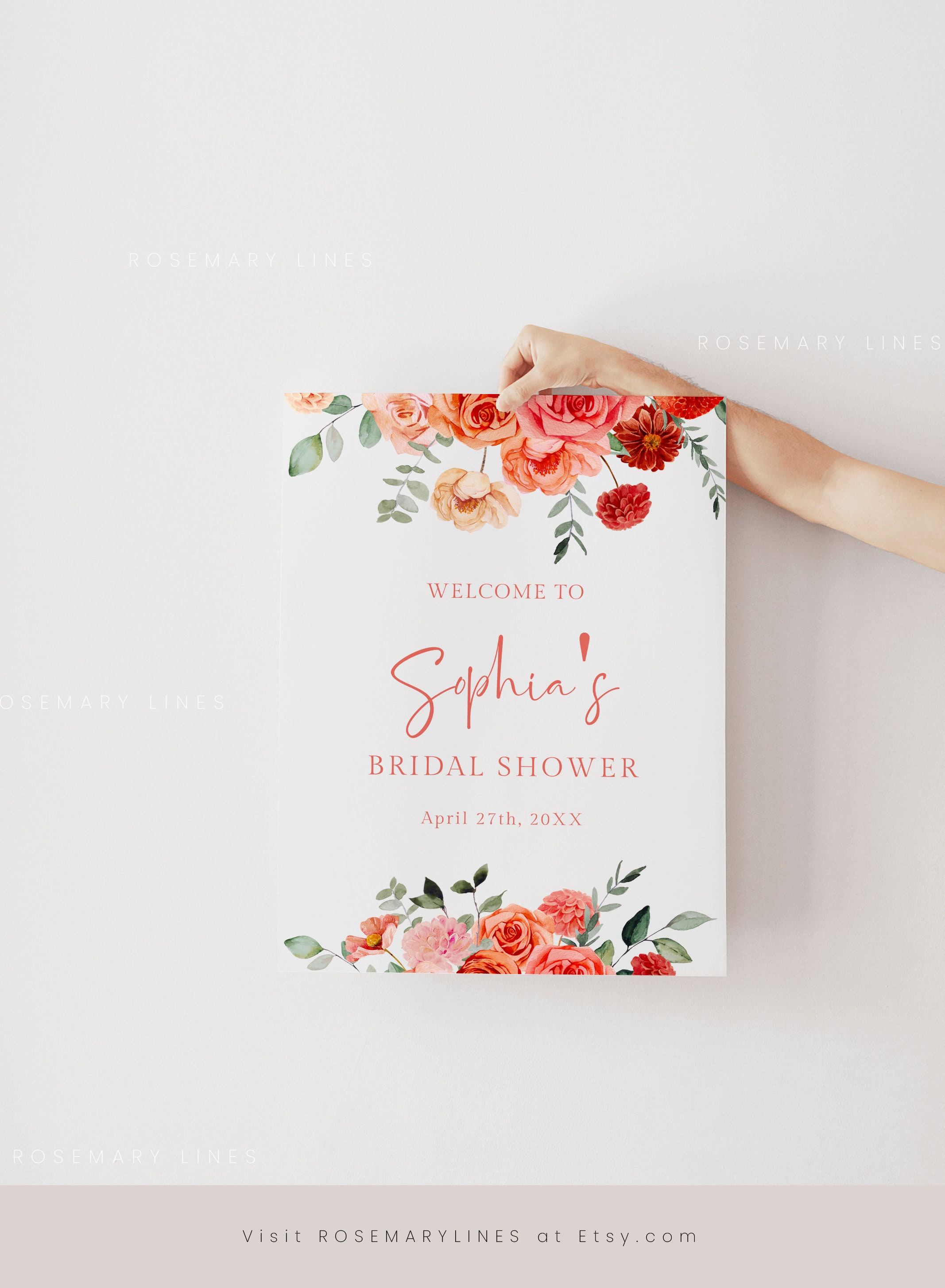 Coral Welcome Sign Template Vibrant Orange Peach Floral - Etsy