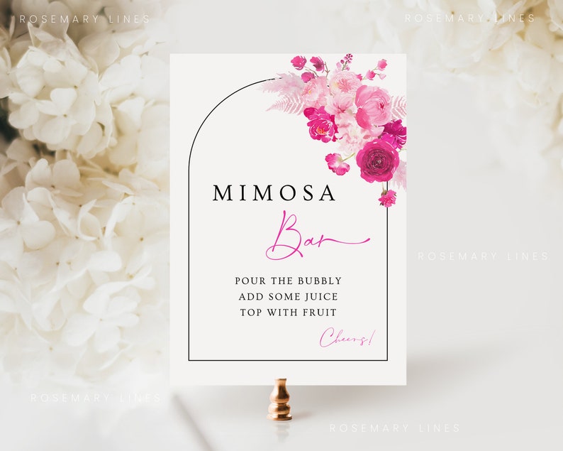 Hot Pink Mimosa Bar Sign Template Pink Floral Wedding Bar - Etsy