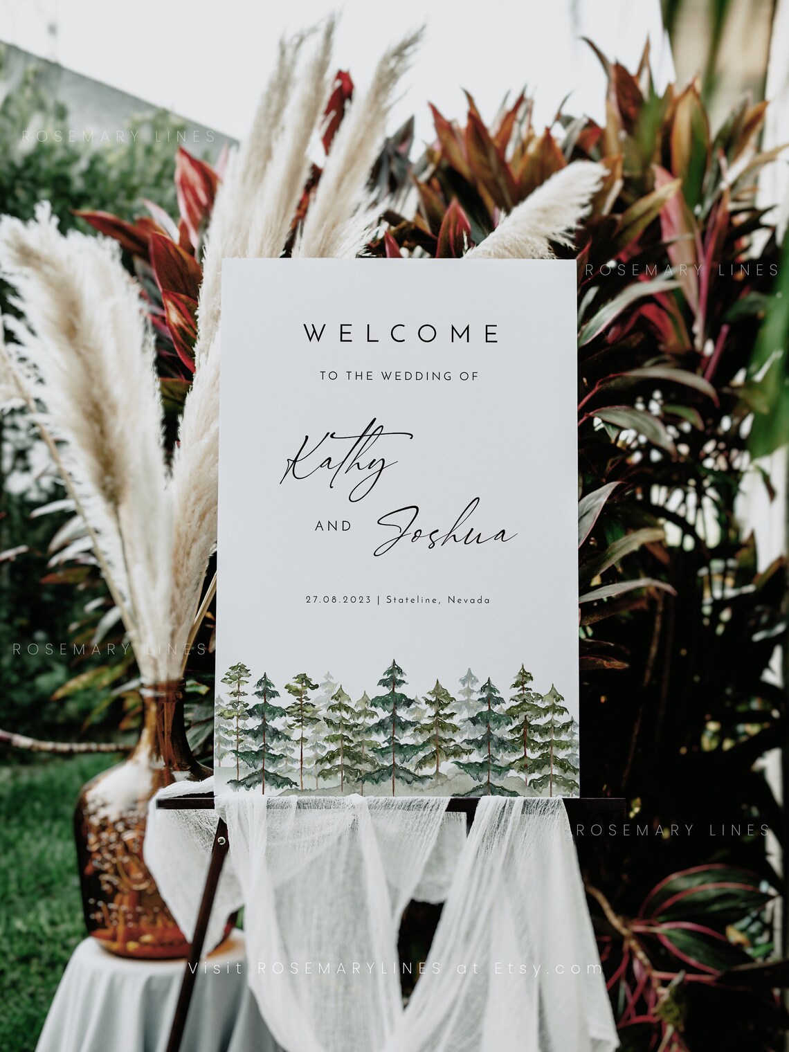 Pine Tree Welcome Sign Template Forest Wedding Welcome Sign - Etsy