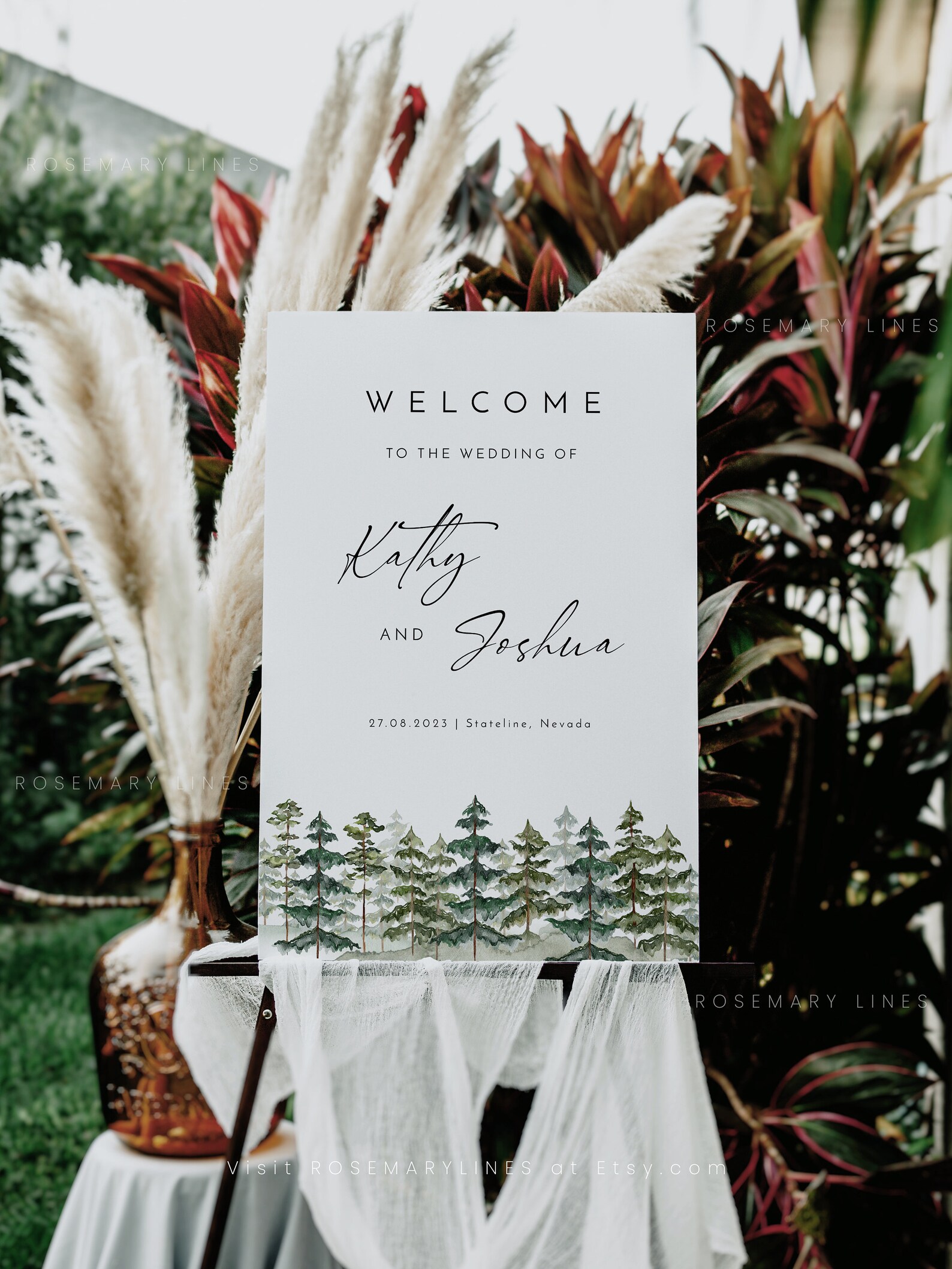 Pine Tree Welcome Sign Template Forest Wedding Welcome Sign - Etsy