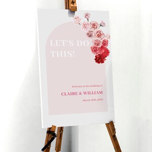 Red and Pink Floral Wedding Welcome Sign Template, Hot Pink Flowers ...