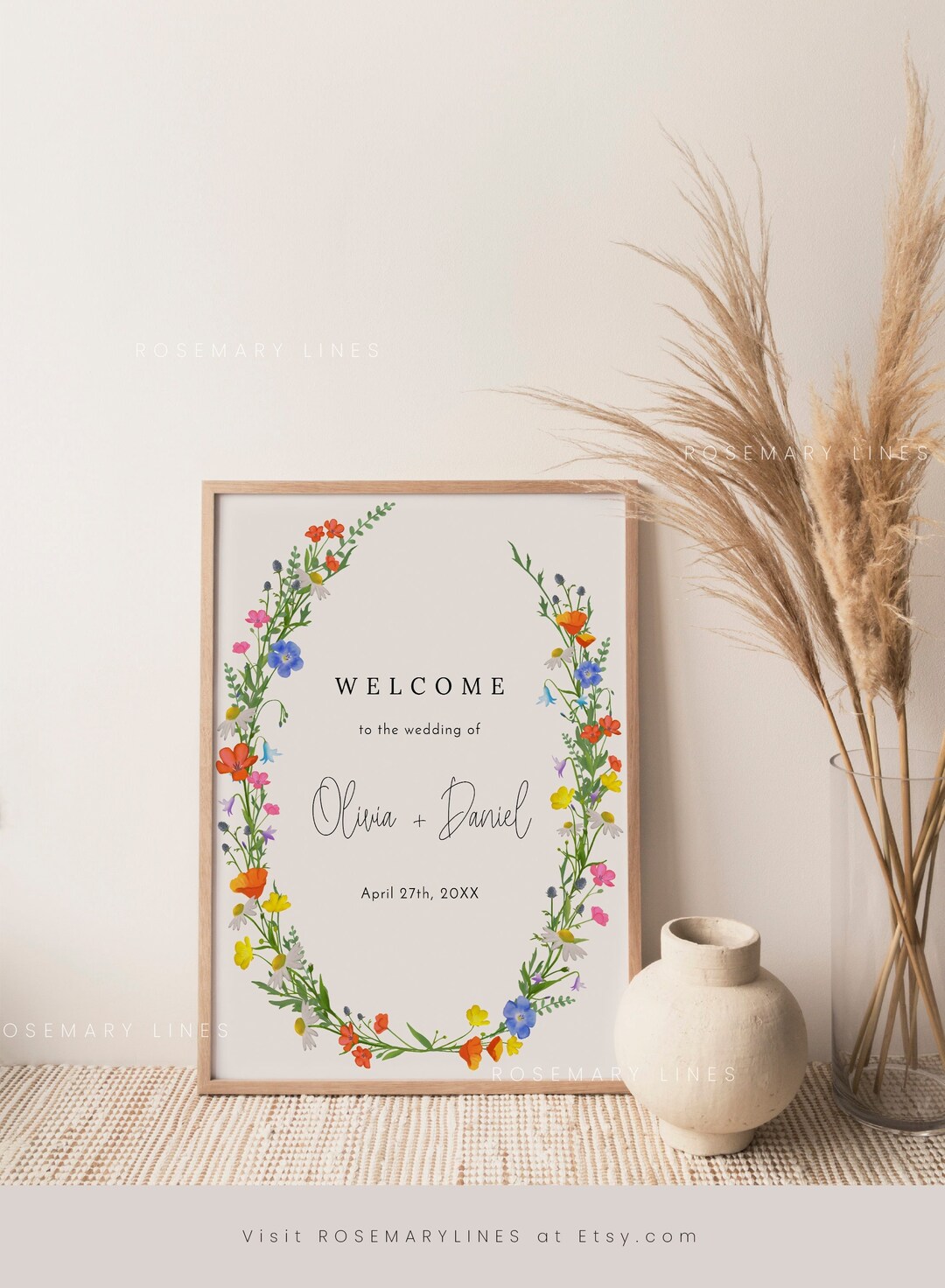 Wildflower Welcome Sign Template, Spring Colorful Boho Floral Wedding ...