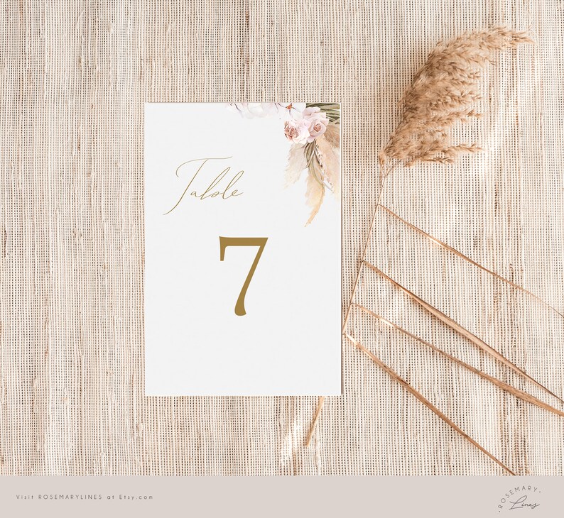 Pampas Grass Table Numbers Desert Boho Table Number Template - Etsy