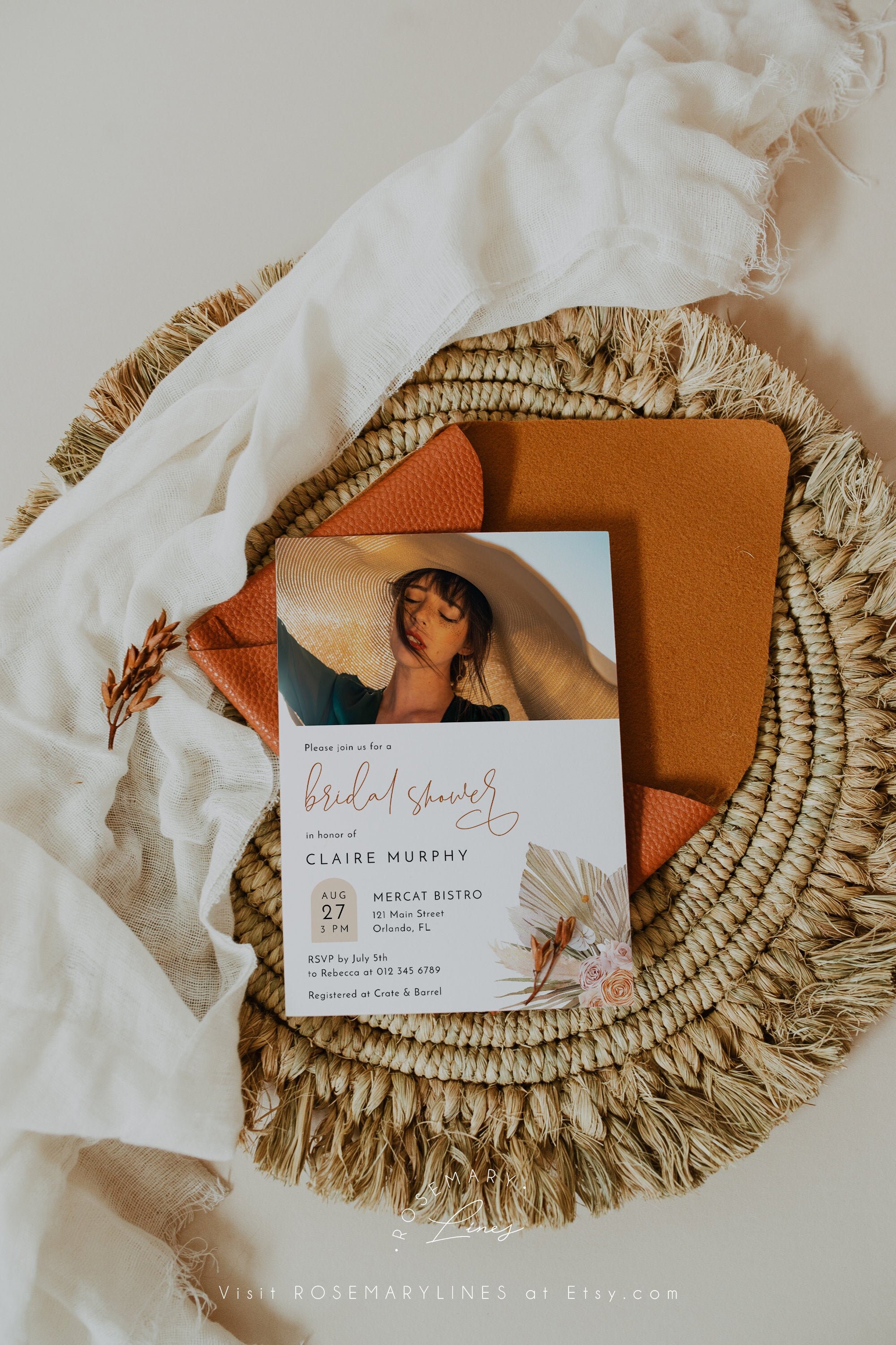 Boho bridal shower invitation template terracotta pampas | Etsy