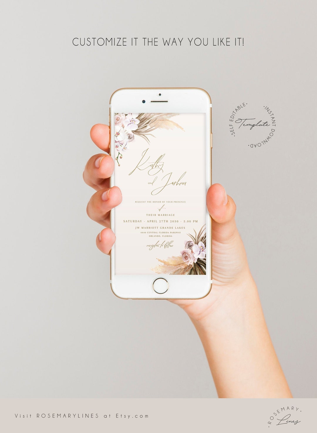 Boho Wedding Invitation Electronic, Sms, Tropical Wedding Invites for ...