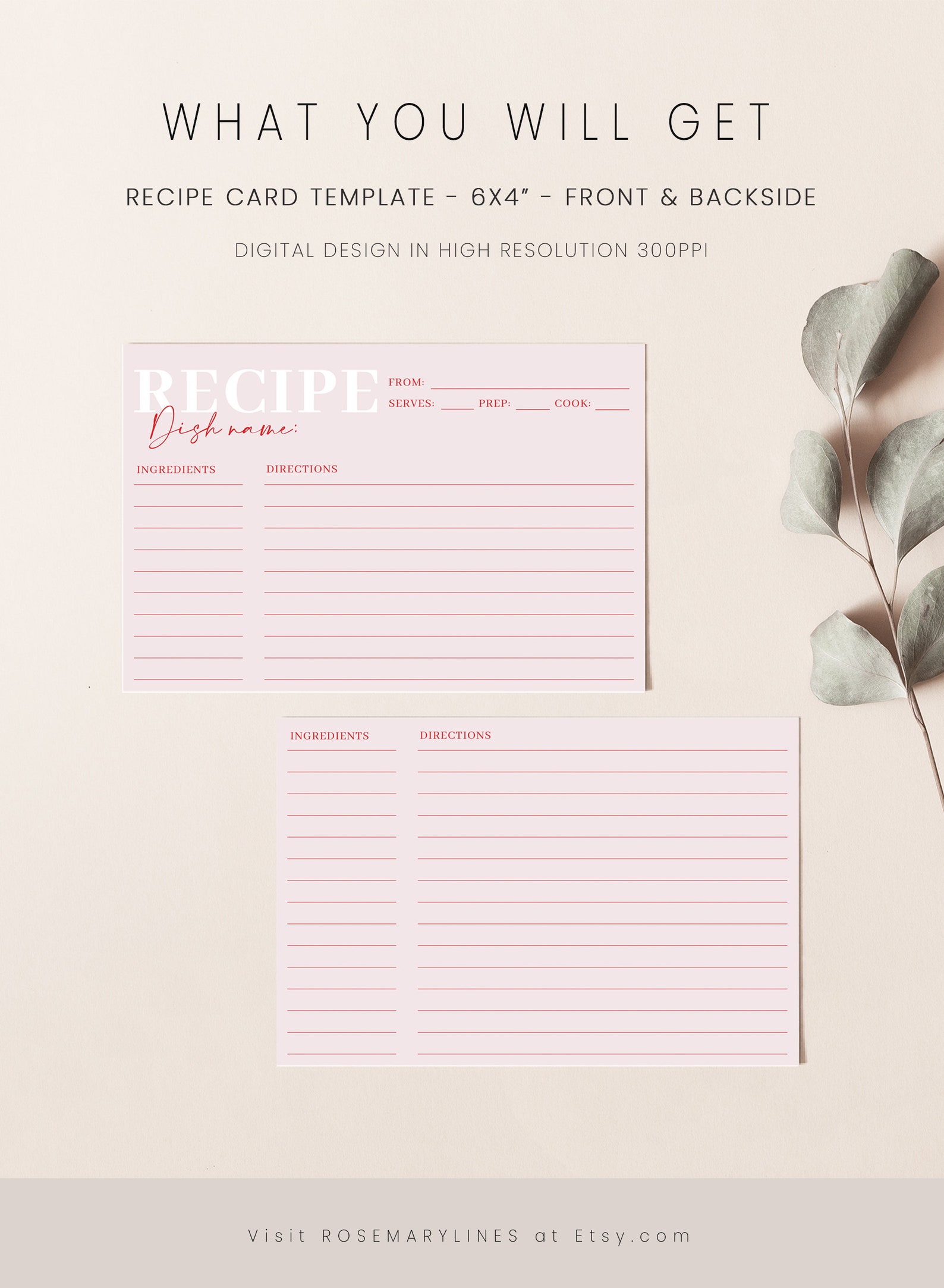 Red and Pink Recipe Cards Hot Pink Recipe Card Template Red - Etsy