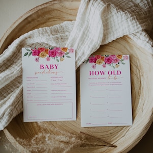 Pink Orange Baby Shower Games Bundle Template, Hot Pink Floral Baby ...