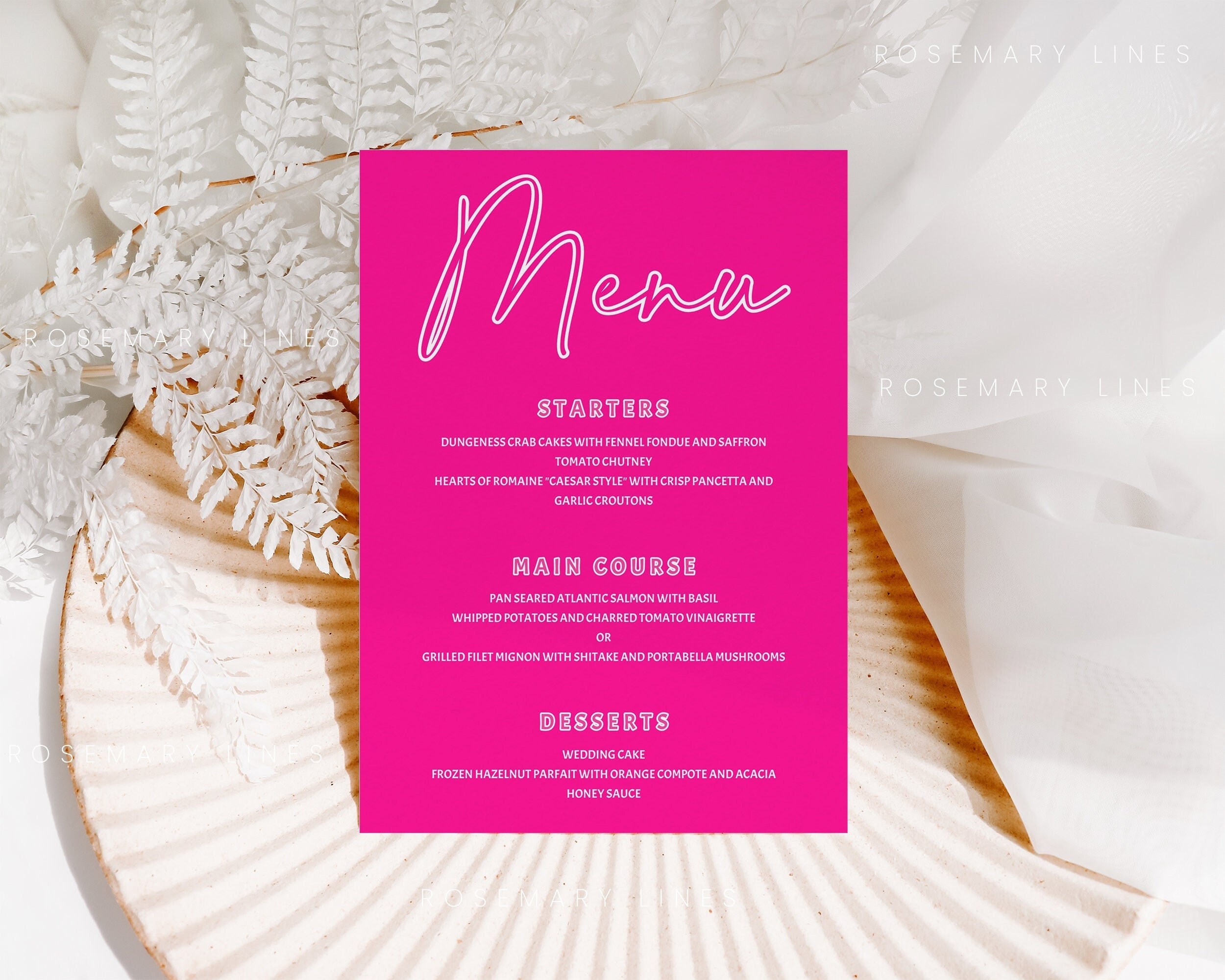 Modern Hot Pink Menu Template, Pink Wedding Menu, Bright Pink Bridal ...
