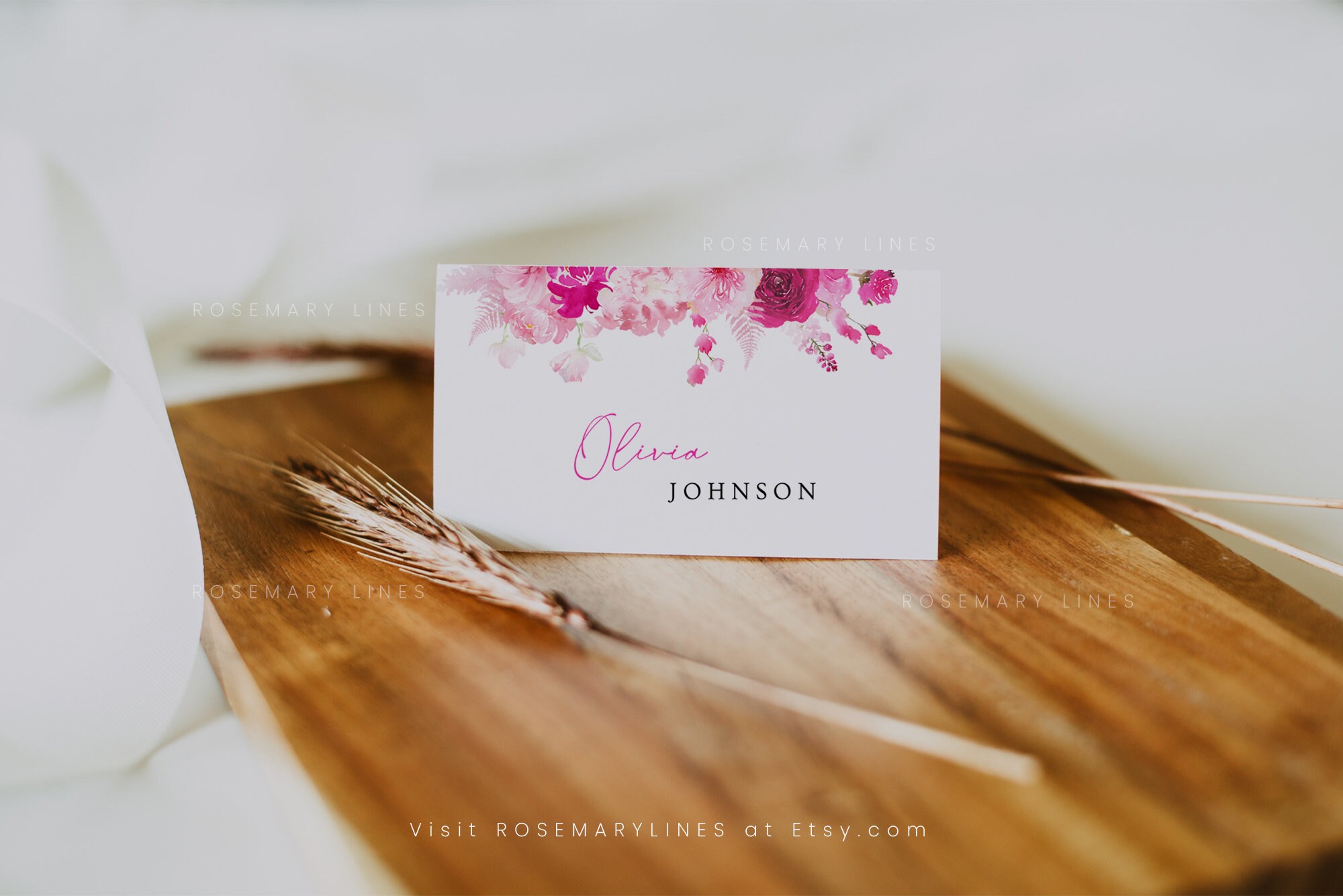 Hot Pink Place Cards Pink Floral Place Card Template Blush - Etsy