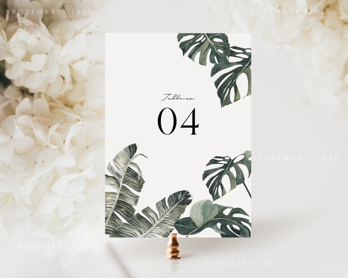 Tropical Table Number Template, Rustic Boho Palm Leaf Table Numbers ...