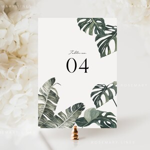 Tropical Table Number Template, Rustic Boho Palm Leaf Table Numbers ...