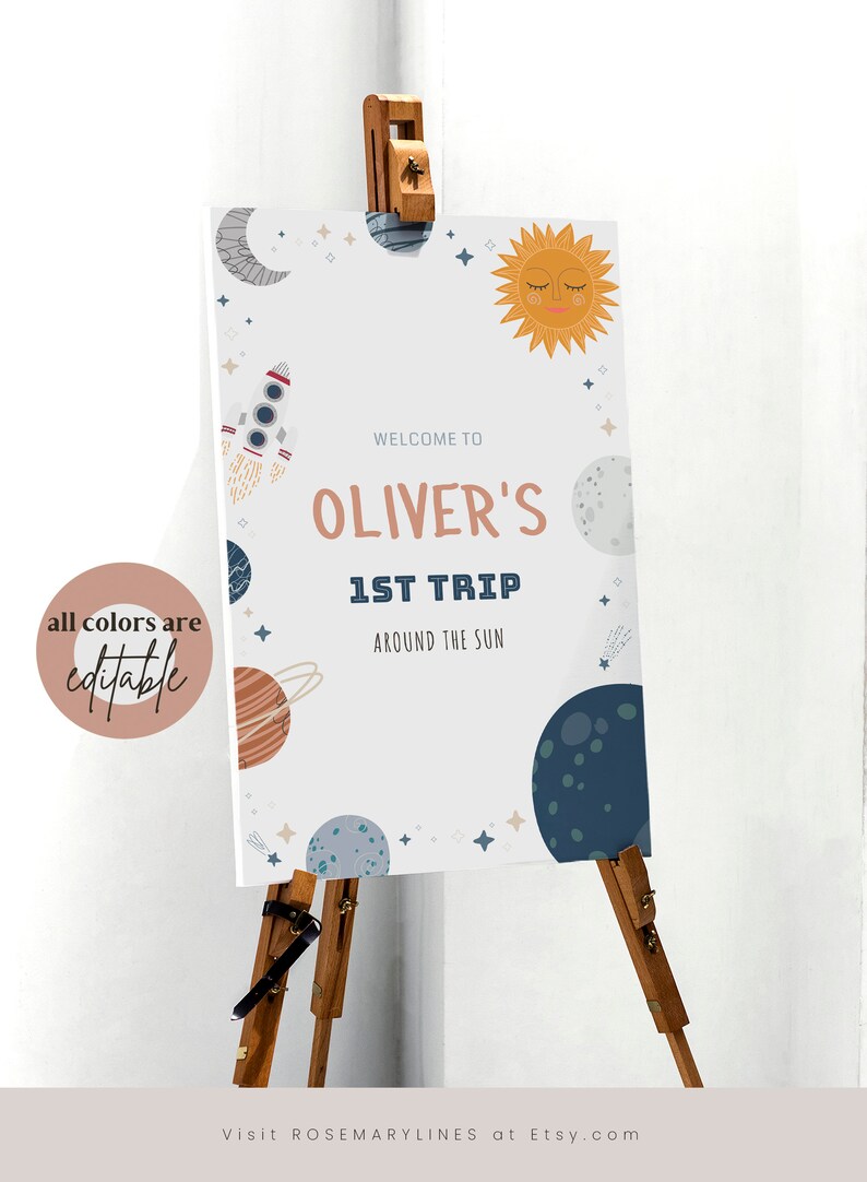 Outer Space Birthday Welcome Sign Template Galaxy Solar System - Etsy
