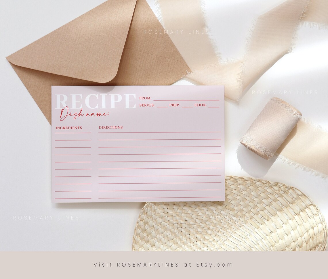 Red and Pink Recipe Cards Hot Pink Recipe Card Template Red - Etsy