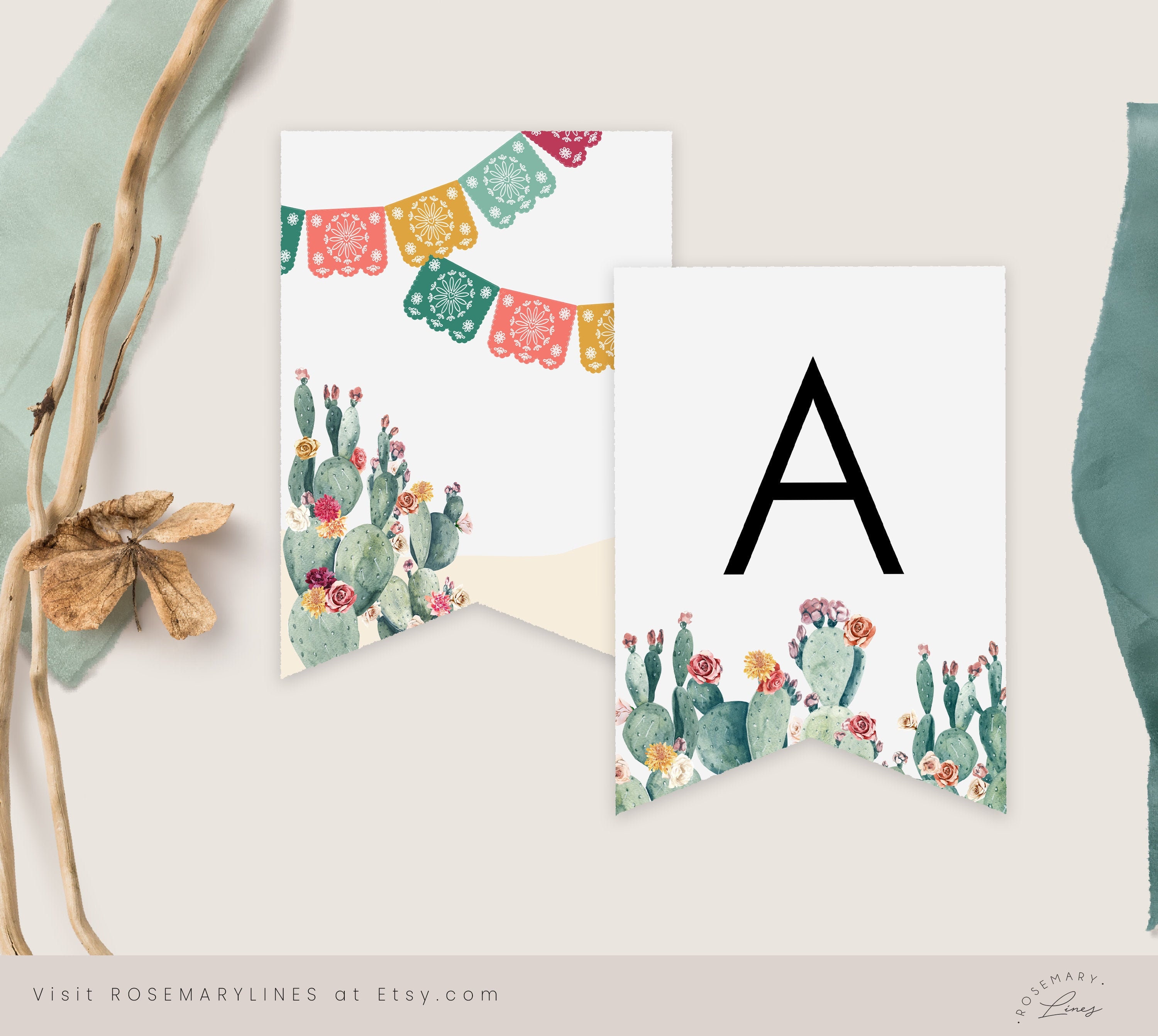 Cactus Banner Template Fiesta Editable Sign Mexican Bridal - Etsy