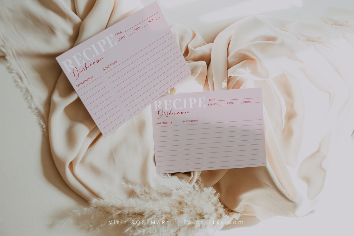 Red and Pink Recipe Cards Hot Pink Recipe Card Template Red - Etsy