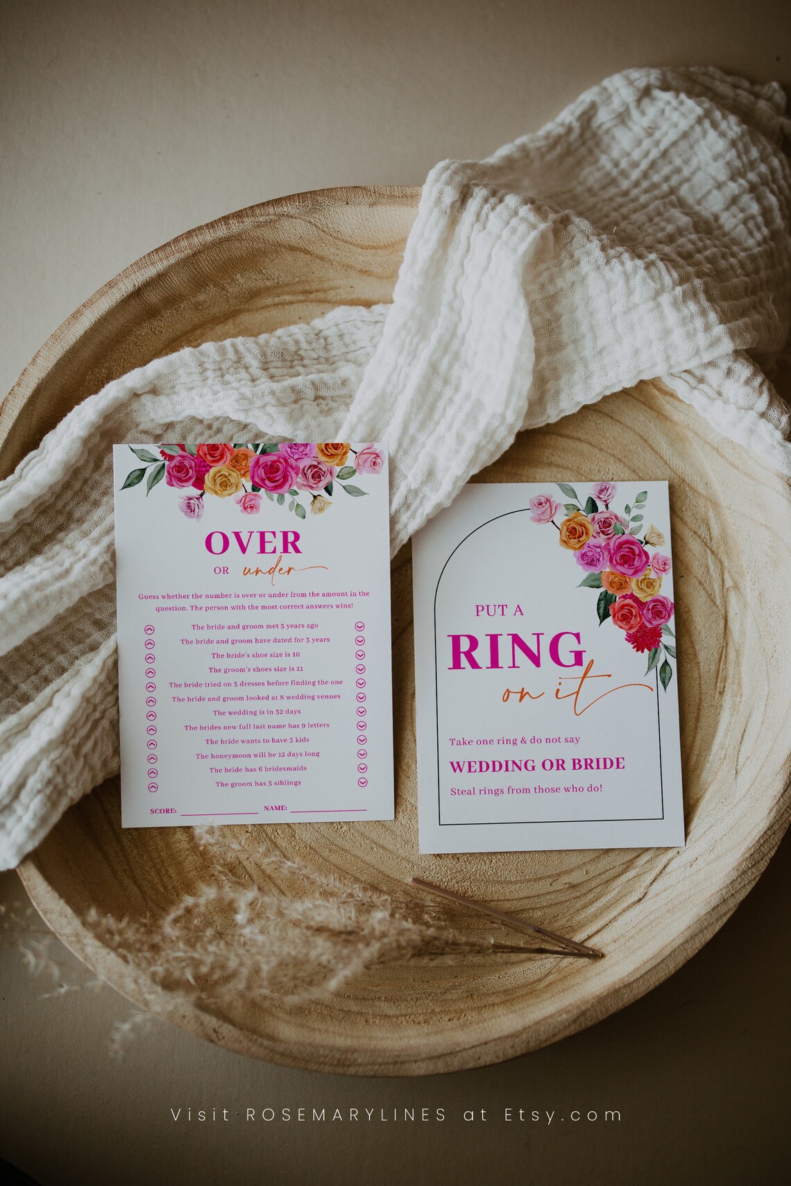Pink Orange Bridal Shower Games Bundle Template, Hot Pink Floral Bridal ...