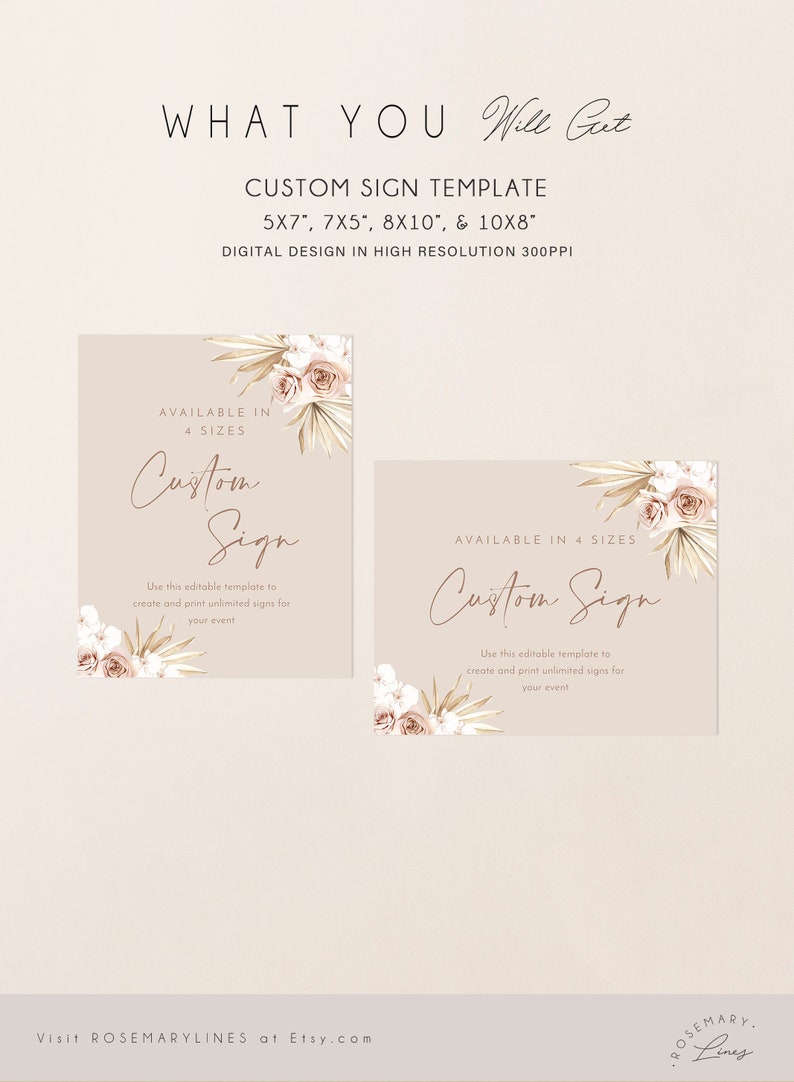 Pale Blush Boho Custom Sign Template Dusty Rose Personalized | Etsy