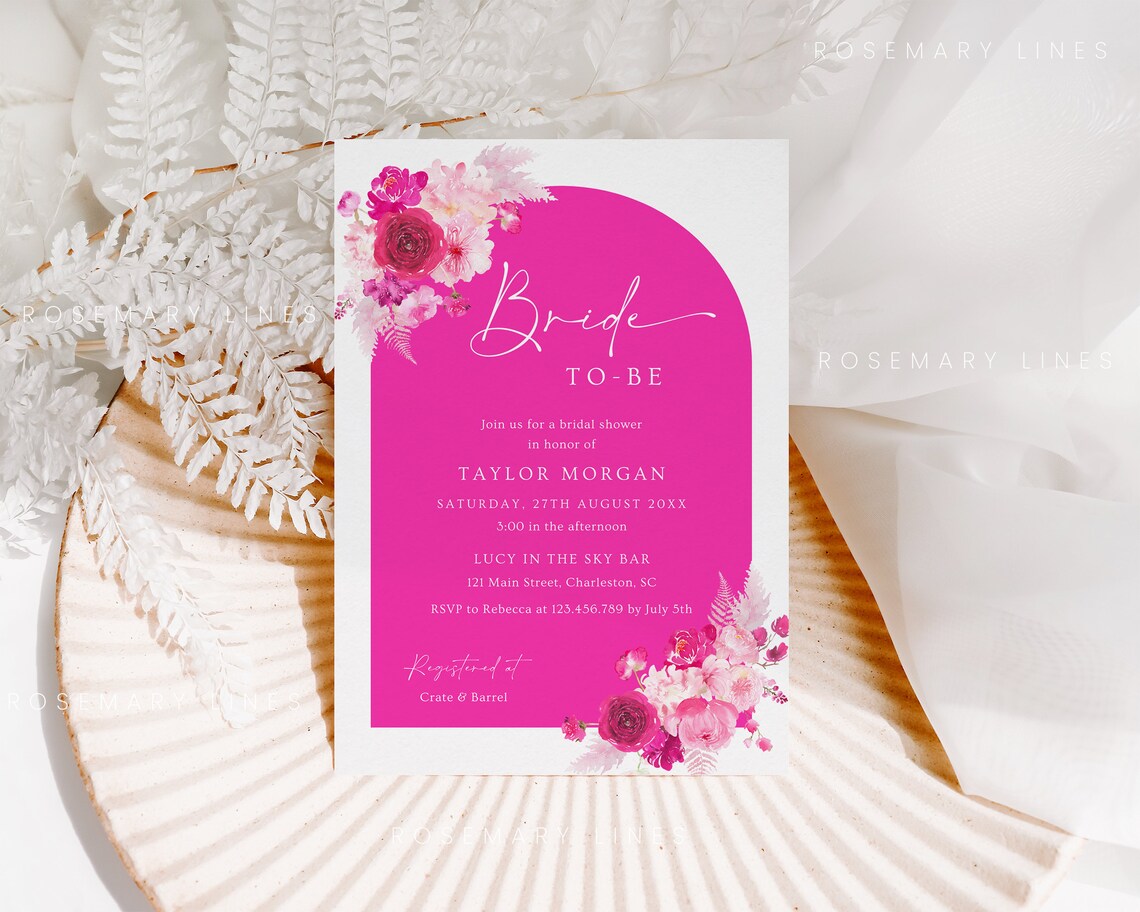 Hot Pink Bridal Shower Invitation Template Blush Bubblegum - Etsy