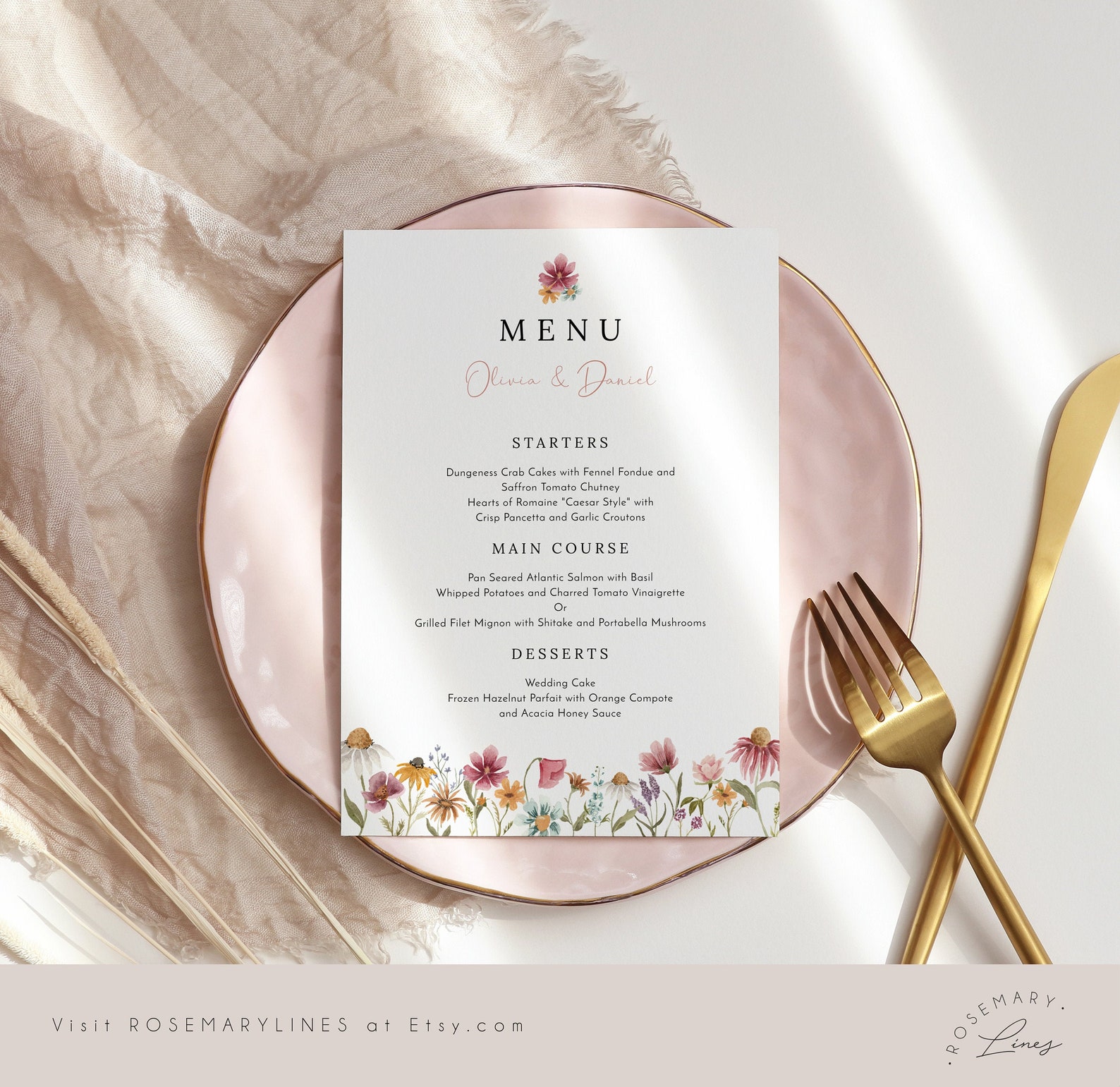 Wildflower Wedding Menu Template Bright Floral Menu Cards - Etsy