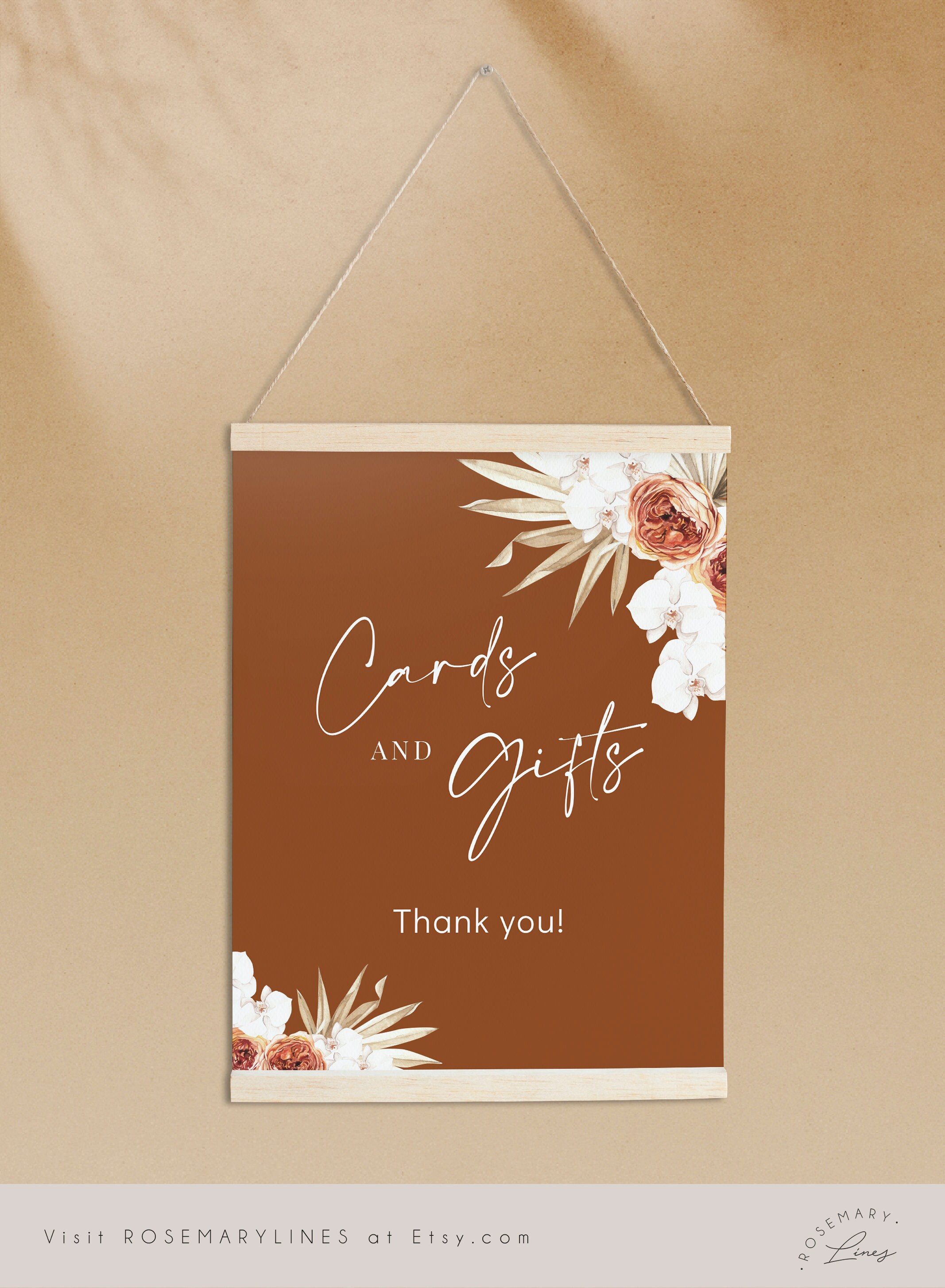 Burnt orange cards and gifts sign printable pampas grass boho | Etsy