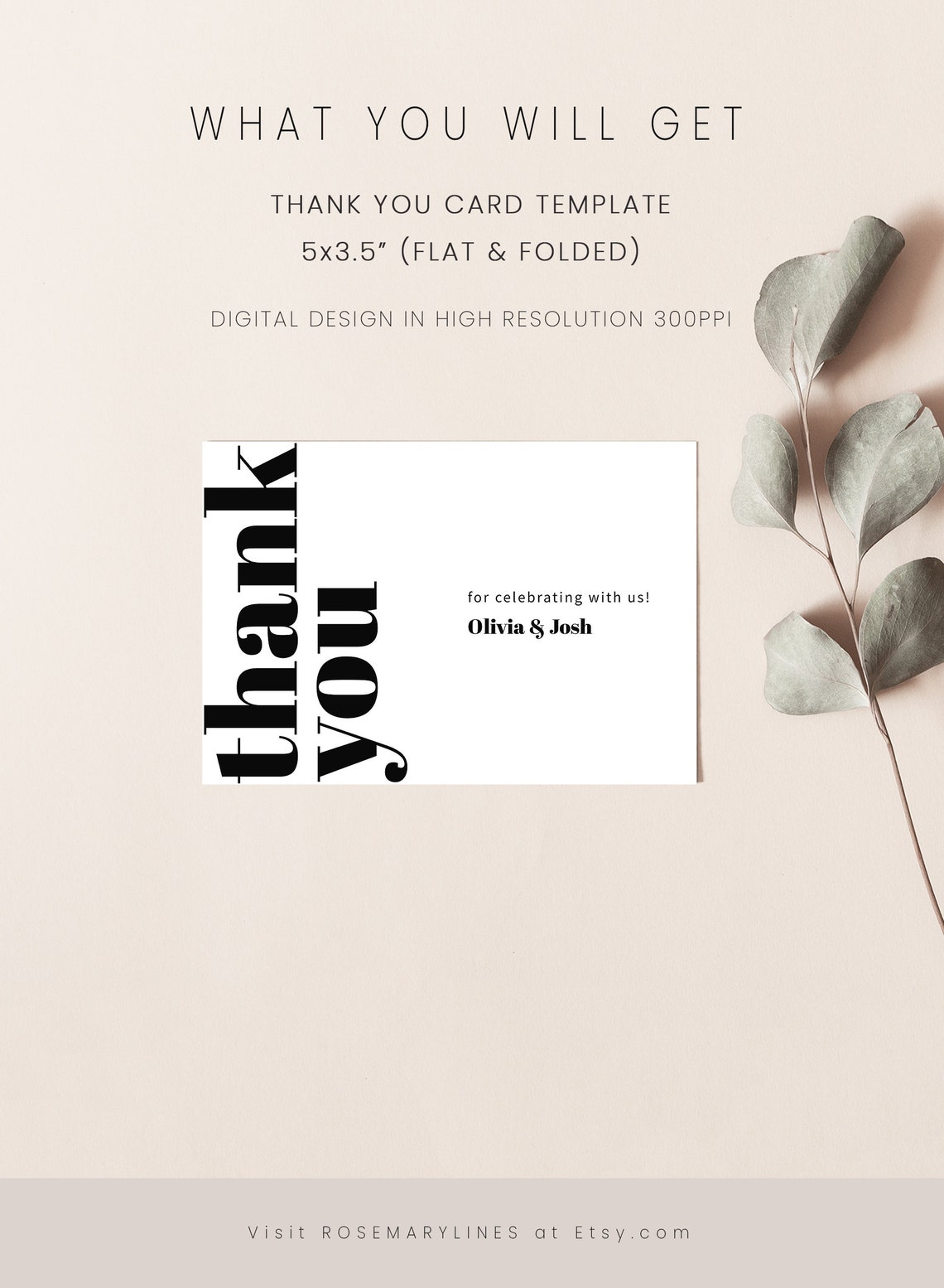 Modern Thank You Card Template, Bold Typography Retro Wedding Thank You ...