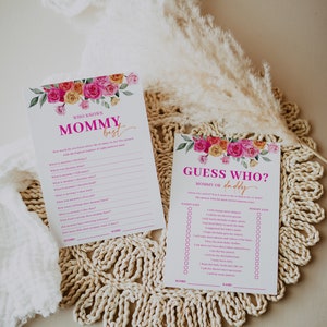 Pink Orange Baby Shower Games Bundle Template, Hot Pink Floral Baby ...