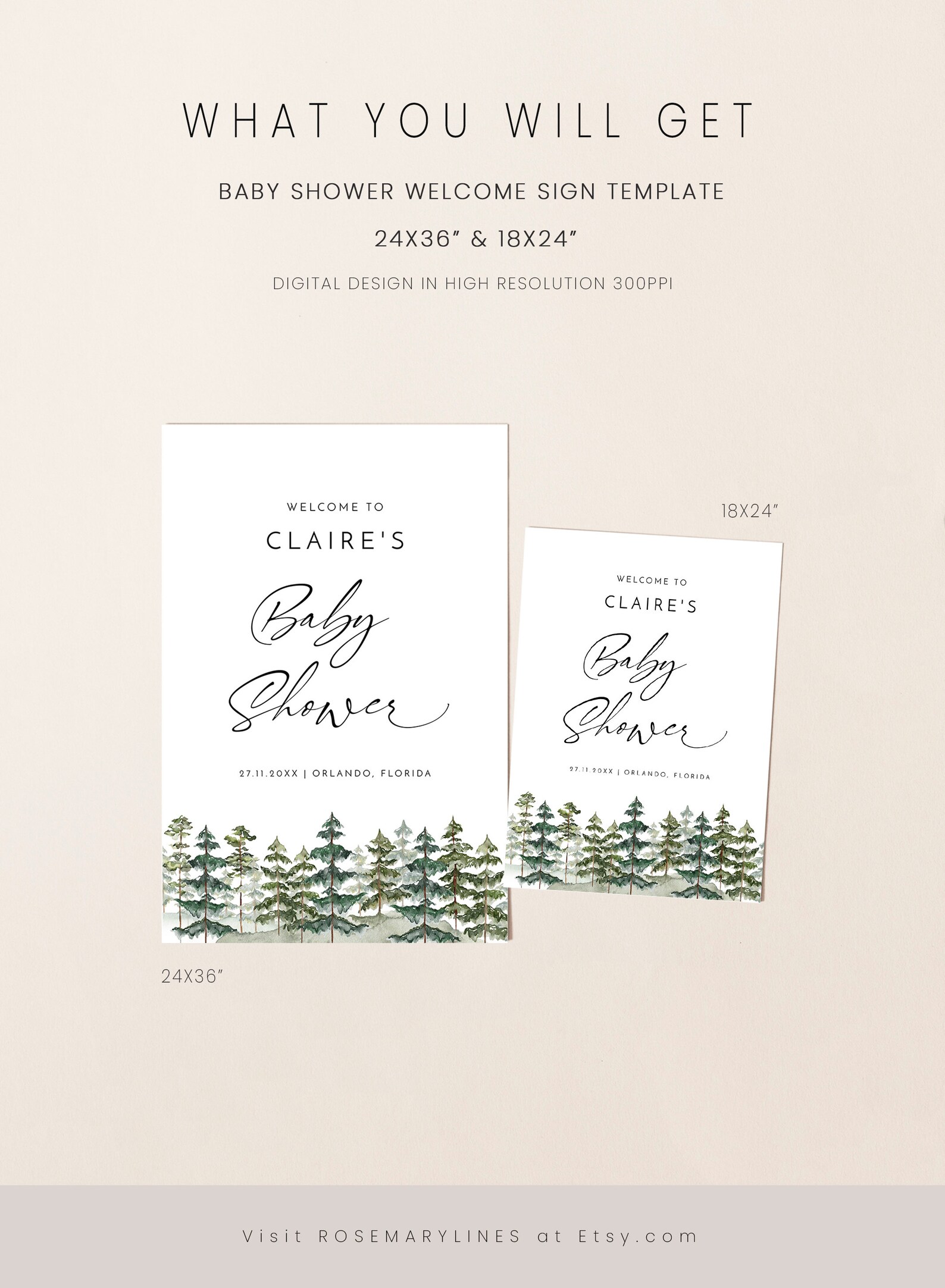 Pine Trees Baby Shower Welcome Sign Template Winter Baby - Etsy