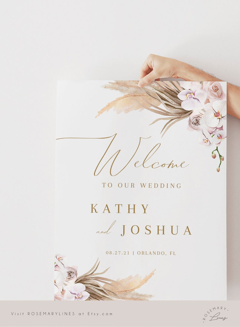 Pampas Grass Welcome Sign Wedding Dried Palm Wedding Welcome - Etsy