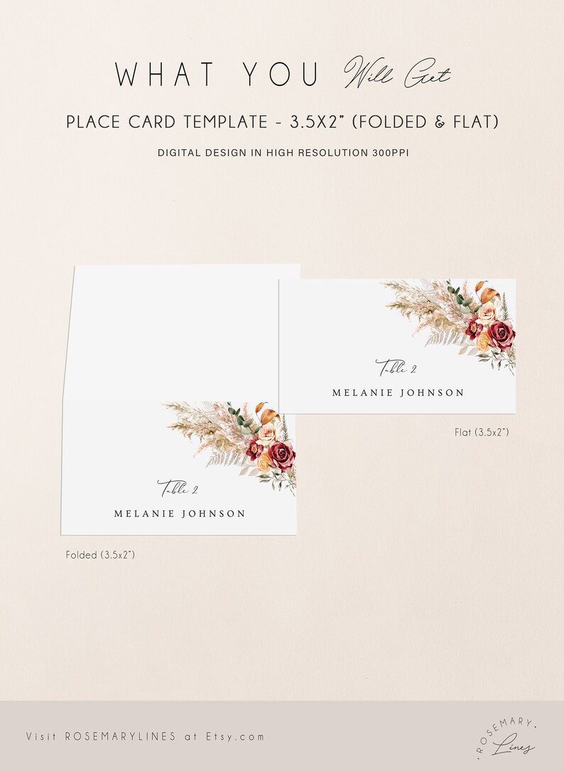 Rustic Fall Wedding Name Cards Boho Place Card Template - Etsy