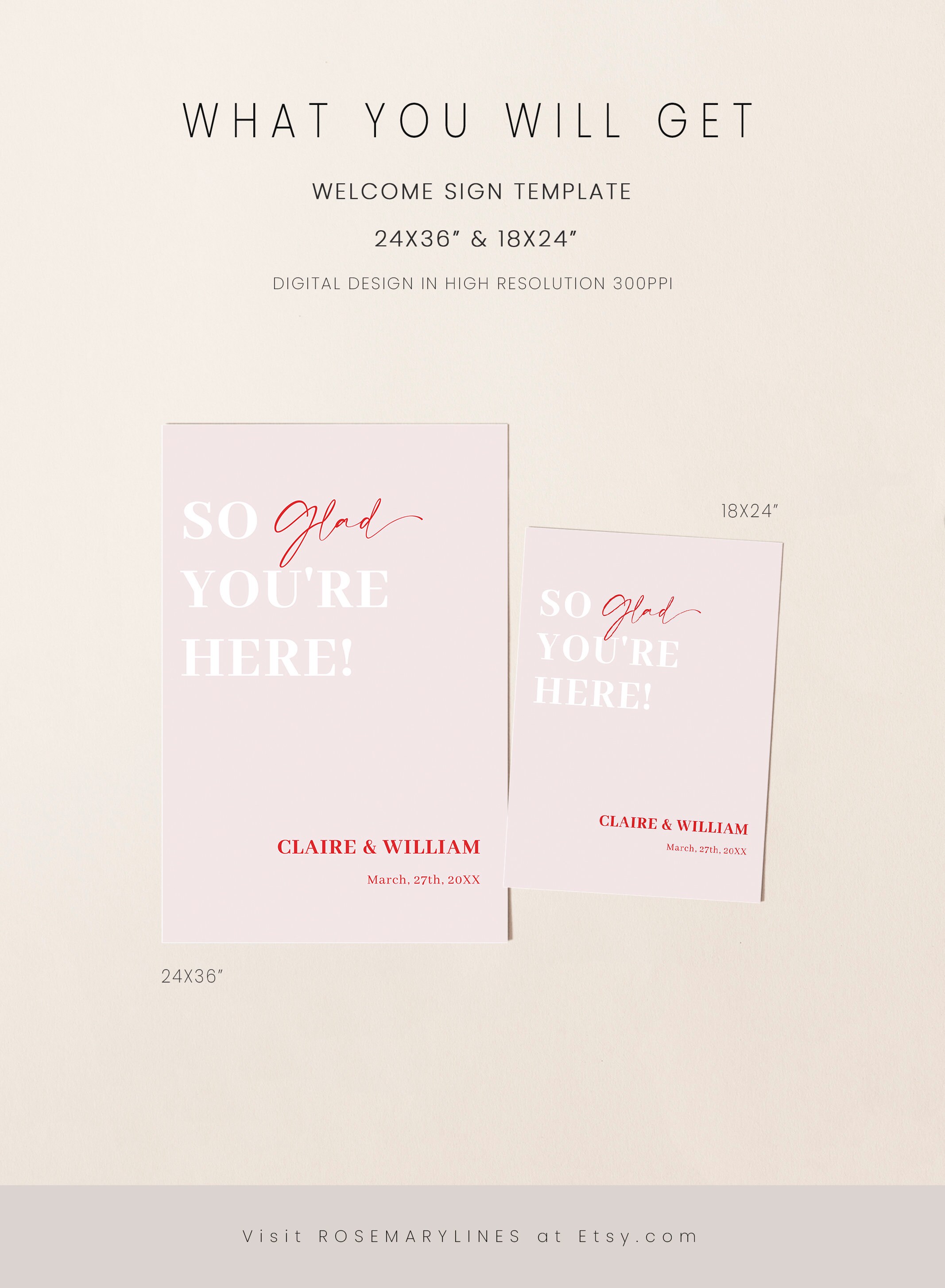 Modern Pink and Red Welcome Sign Template, Hot Pink Wedding Welcome ...