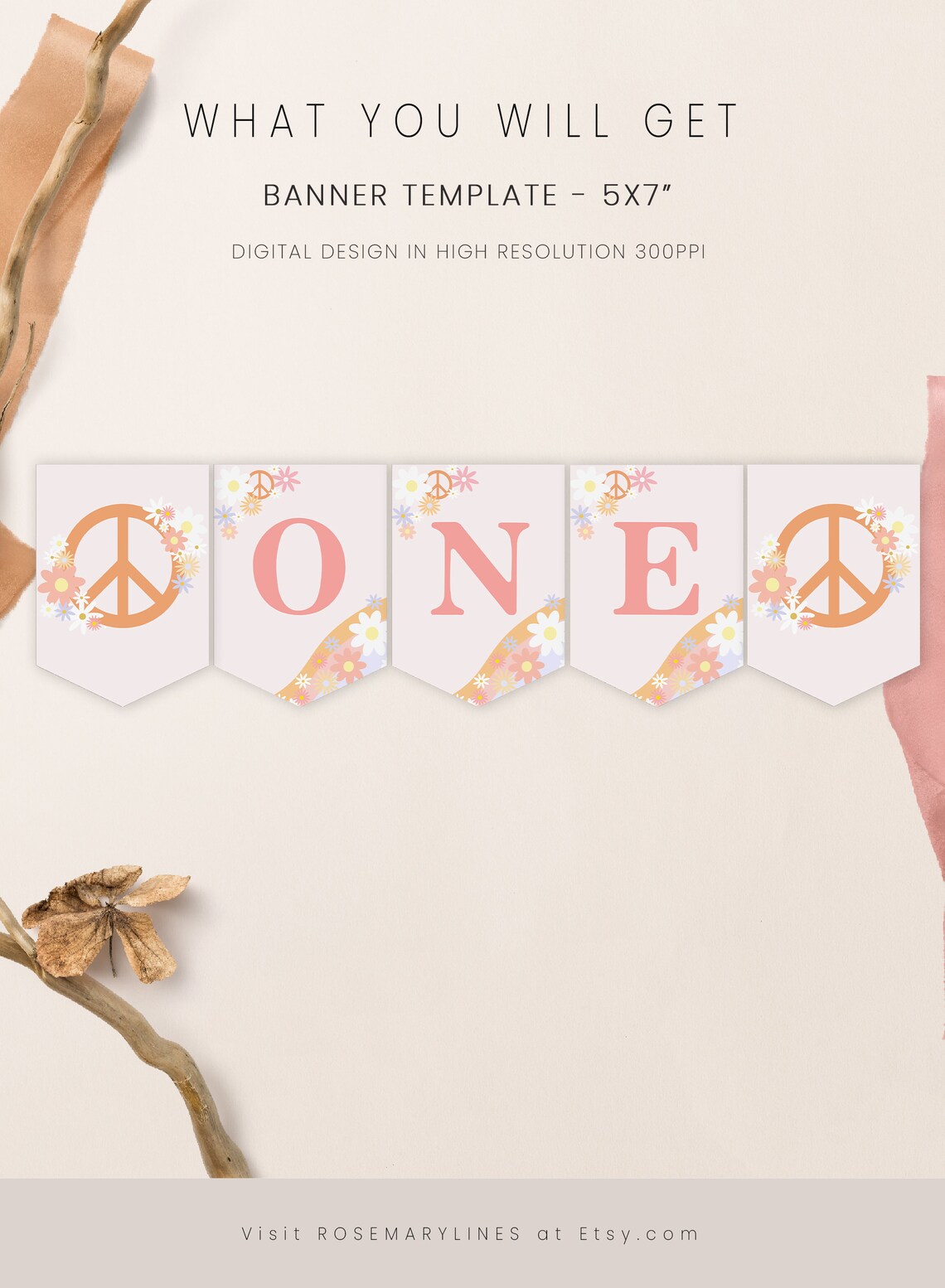 Retro Groovy Banner Template Peace Love High Chair Banner | Etsy