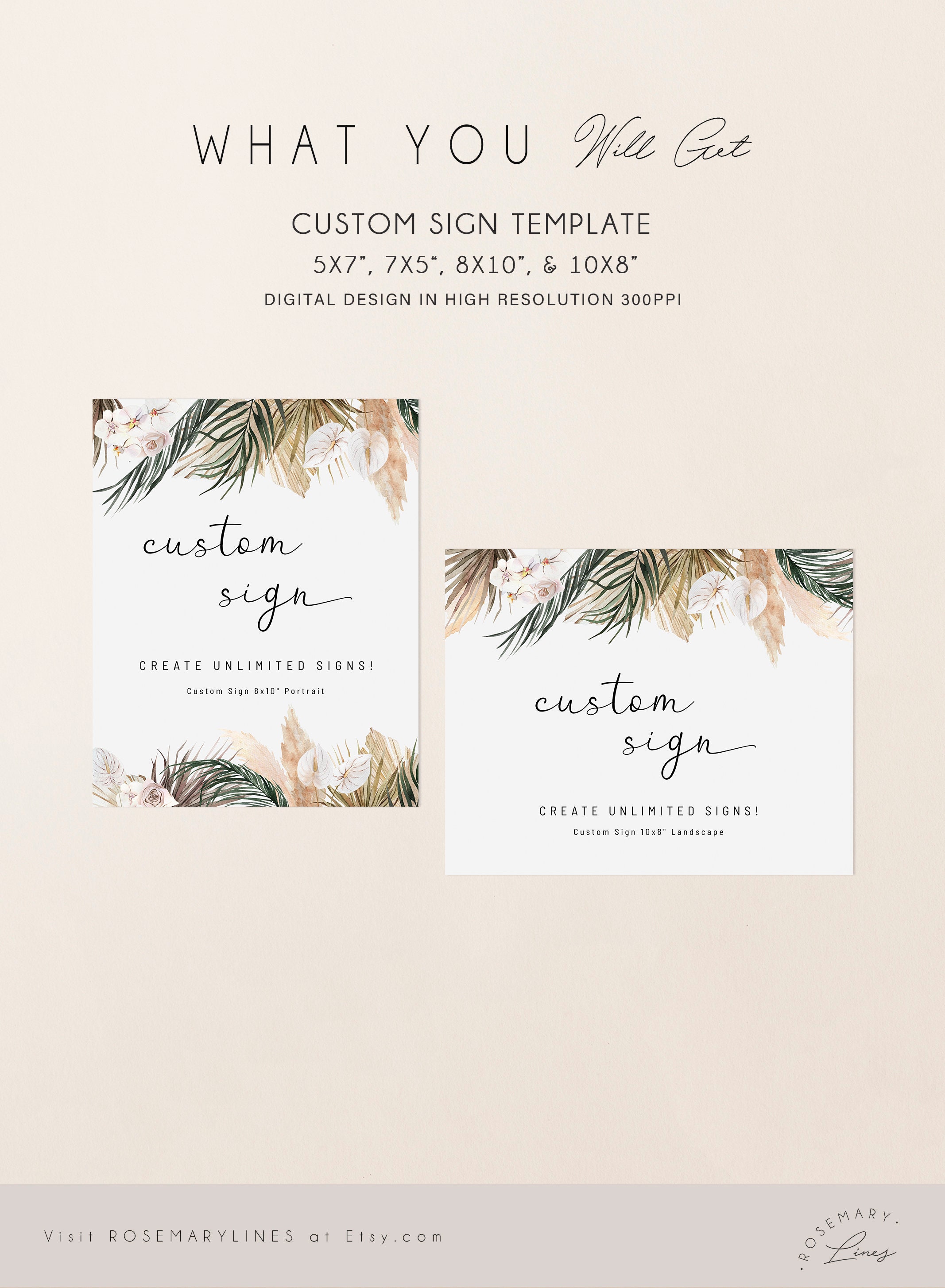 Boho Tropical Custom Sign Printable Pampas Grass Wedding - Etsy