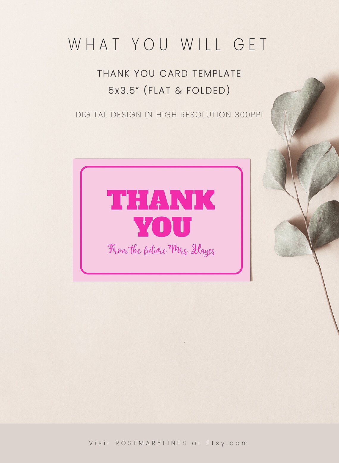 Hot Pink Thank You Card Template Pink Bridal Shower Thank You - Etsy