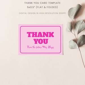 Hot Pink Thank You Card Template, Pink Bridal Shower Thank You Cards ...