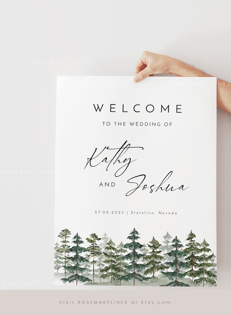 Pine Tree Welcome Sign Template Forest Wedding Welcome Sign - Etsy