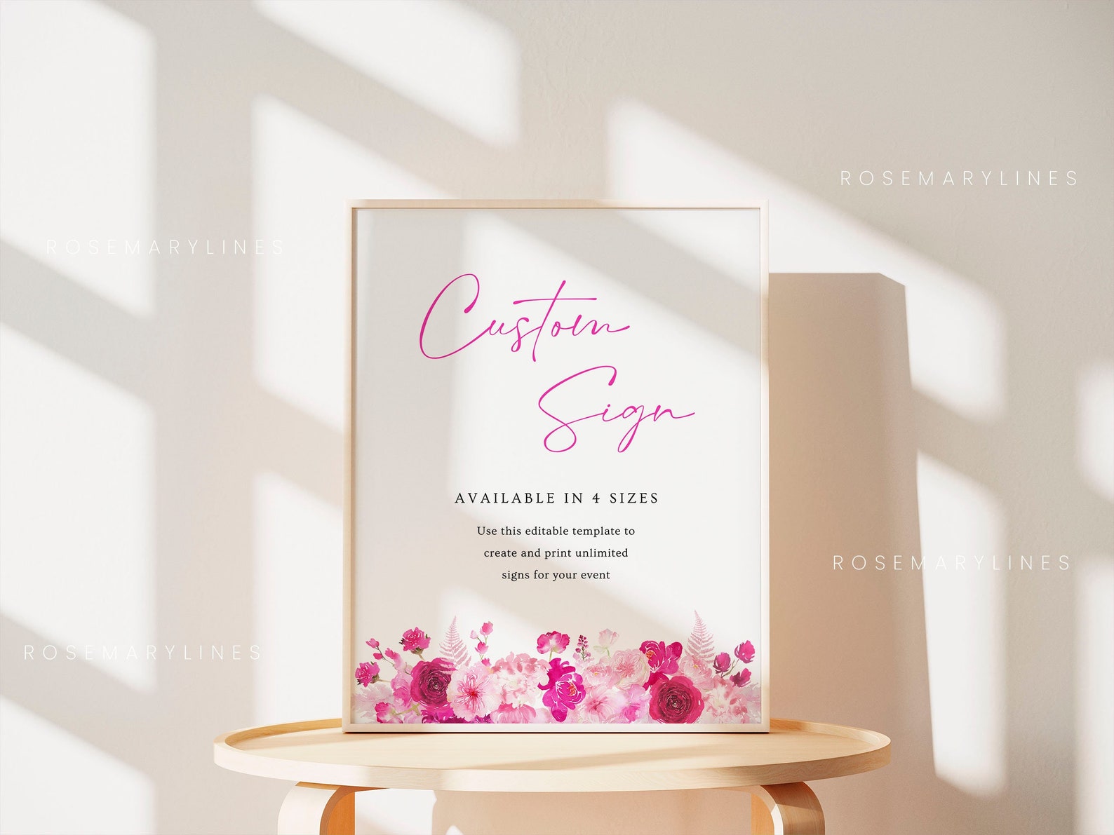 Hot Pink Custom Sign Template Blush Bubblegum Pink Floral - Etsy