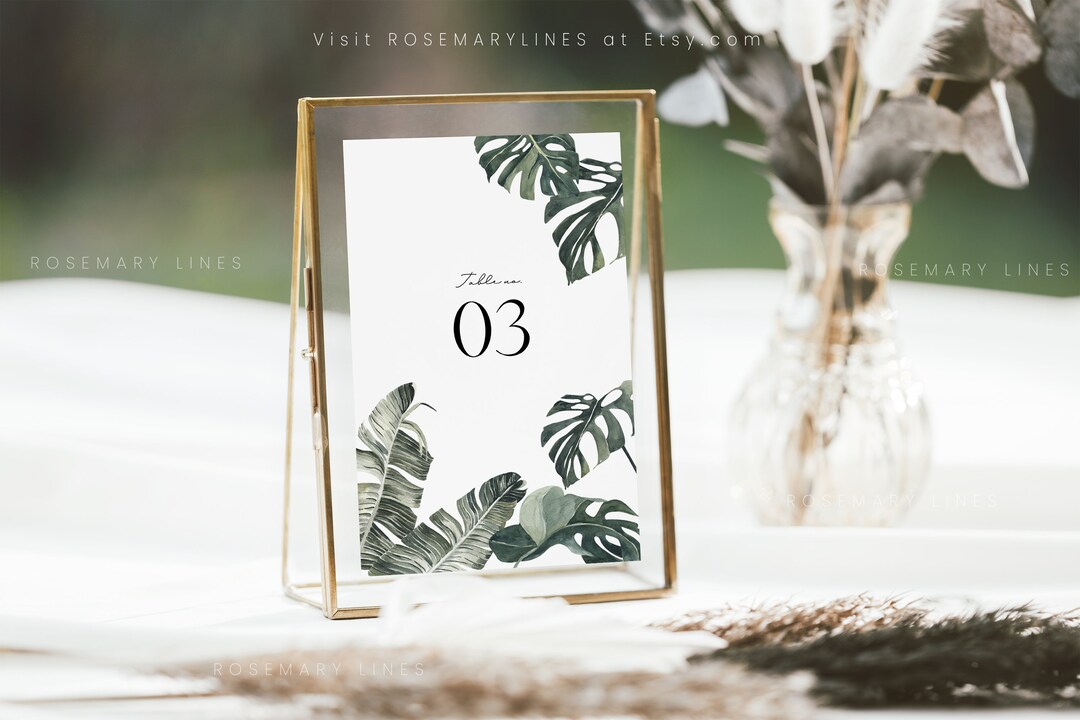 Tropical Table Number Template, Rustic Boho Palm Leaf Table Numbers ...