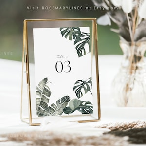 Tropical Table Number Template, Rustic Boho Palm Leaf Table Numbers ...