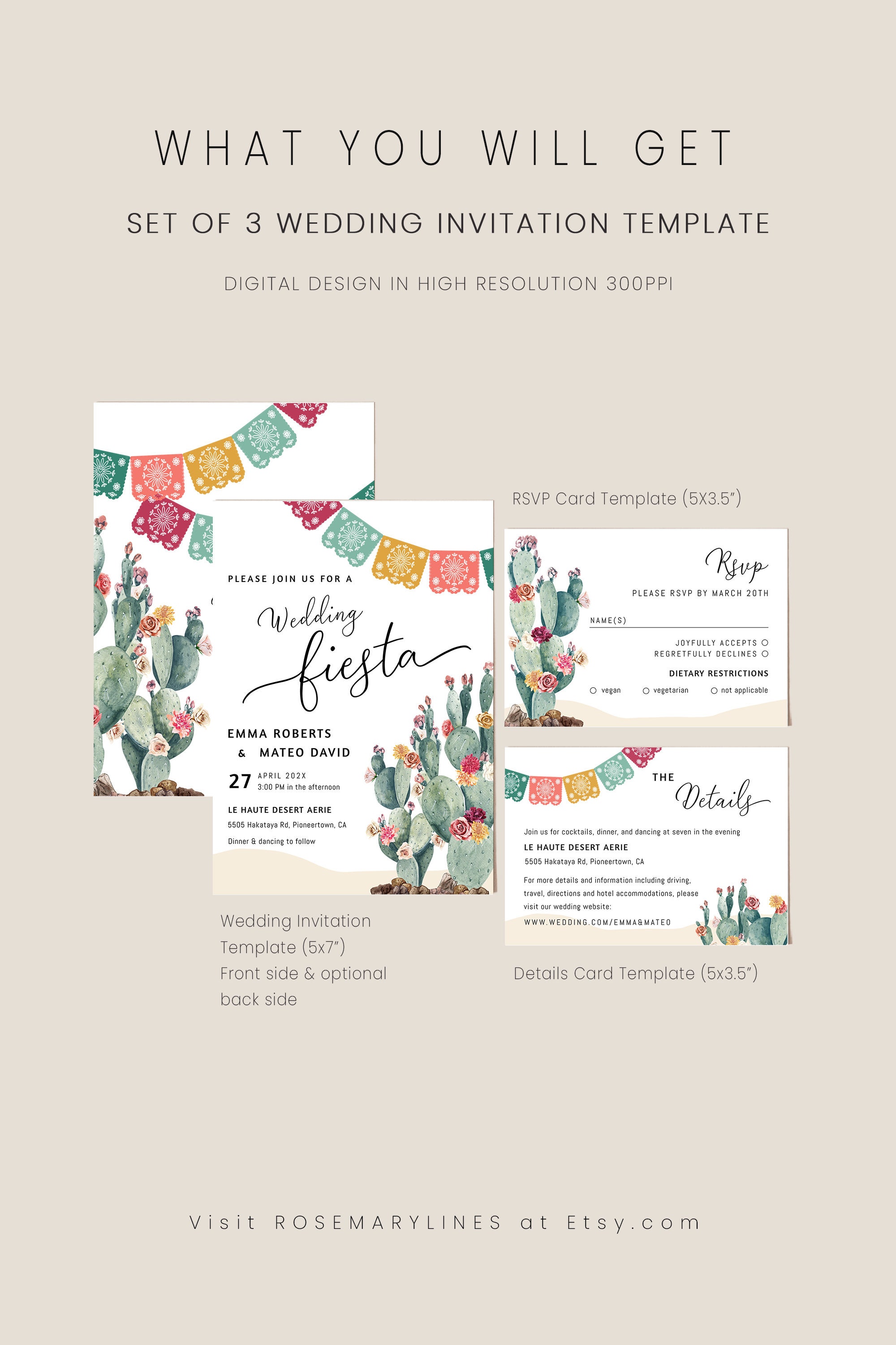 Fiesta Wedding Invitation Template, Mexican Wedding Invitation Set ...