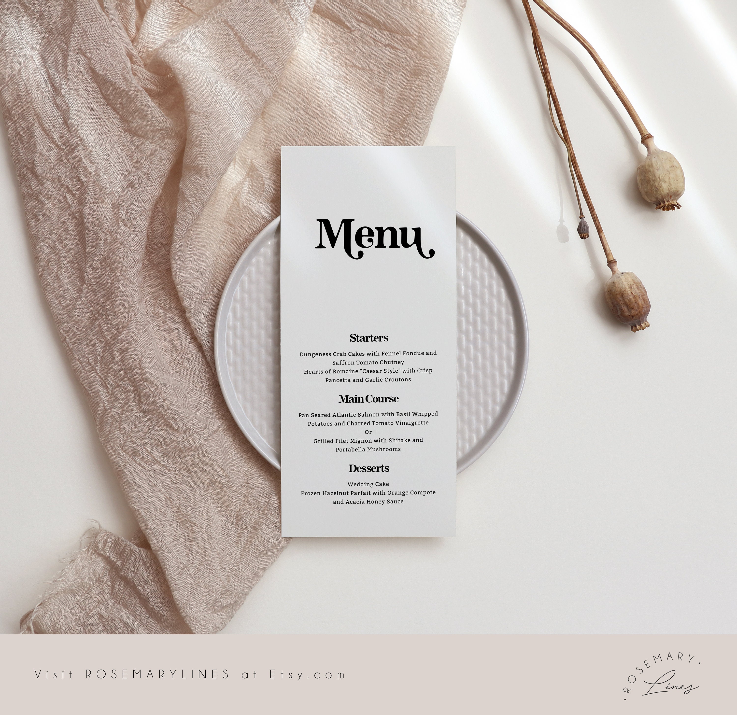 Retro wedding menu template boho menu template 60s 70s menu | Etsy